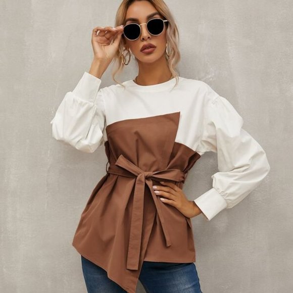 Tops | Chic And Timeless Colorblock 2 Toned Blouse Top | Poshmark